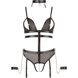 Cottelli Bondage Body ouvert, Wetlook und Powernet in Harness-Optik inkl. Halsband