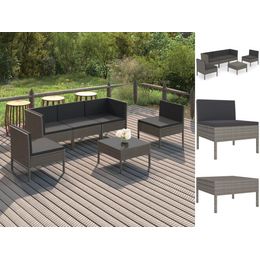 vidaXL Garten-Essgruppe 6-tlg Garten Lounge Set mit Auflagen Polyrattan Grau Sitzgruppe Set Lo
