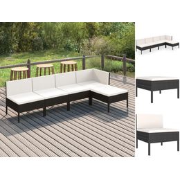 vidaXL Garten-Essgruppe 5-tlg Garten Lounge Set mit Auflagen Polyrattan Schwarz Sitzgruppe Set