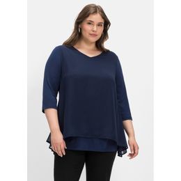 sheego Blusenshirt mit Chiffon, doppellagig, marine, Gr.48/50