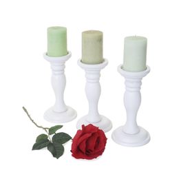 MCW 3er Set Kerzenständer H361, Kerzenhalter, Shabby-Look Vintage Höhe 24cm ~ weiß lackiert