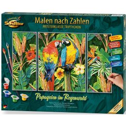 Schipper Malen nach Zahlen Meisterklasse Triptychon - Papageien im Regenwald, Made in Germany, bunt
