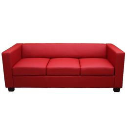 Mendler 3er Sofa Couch Loungesofa Lille, Leder/Kunstleder rot 17647+17648+14251
