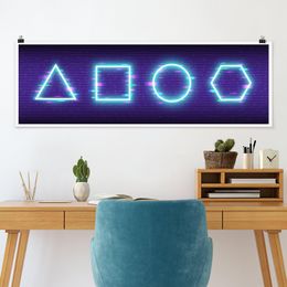 Bilderwelten Poster violett Neon Art matt gl&auml;nzend selbstklebend - Geometrische Formen in Neonfarben - Jugendzimmer