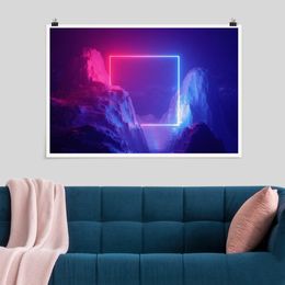 Bilderwelten Poster violett Neon Art matt gl&auml;nzend selbstklebend - Quadratisches Neonlicht - Jugendzimmer