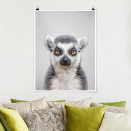 Bilderwelten Poster Tiere schwarz weiss Motiv matt gl&auml;nzend selbstklebend - Lemur Ludwig - Affe Kinderzimmer Baby M&auml;dchen Jungen