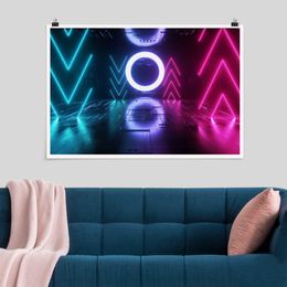 Bilderwelten Poster blau Neon Art matt gl&auml;nzend selbstklebend - Bunte Neonlichter - Jugendzimmer