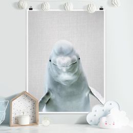 Bilderwelten Poster Tiere schwarz weiss Motiv matt gl&auml;nzend selbstklebend - Belugawal Bob - Fische Kinderzimmer Baby M&auml;dchen Jungen