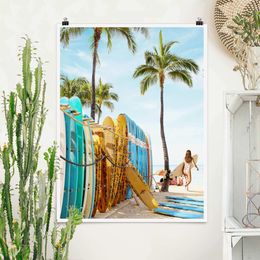 Bilderwelten Poster Strand bunt Motiv matt gl&auml;nzend selbstklebend - Dein Surfboard zum Erfolg - Landschaft Wohnzimmer Schlafzimmer