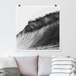 Bilderwelten Poster Strand schwarz weiss Motiv matt gl&auml;nzend selbstklebend - Schwarzer Wellenbruch - Landschaft Wohnzimmer Schlafzimmer
