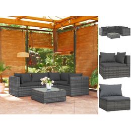 vidaXL Garten-Essgruppe 5-tlg Garten Lounge Set mit Kissen Polyrattan Grau Loungemöbel