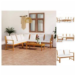 vidaXL Garten-Essgruppe 6-tlg Garten Lounge Set mit Auflagen Creme Massivholz Akazie Holz Sitz