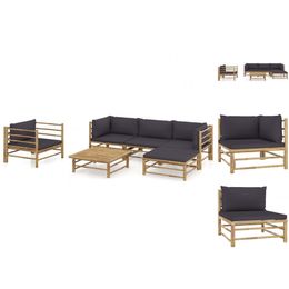 vidaXL Garten-Essgruppe 6-tlg Garten Lounge Set mit Dunkelgrauen Kissen Bambus Sitzgruppe Set