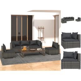 vidaXL Garten-Essgruppe 5-tlg Garten Lounge Set mit Kissen Polyrattan Grau Loungemöbel