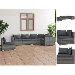 vidaXL Garten-Essgruppe 6-tlg Garten Lounge Set mit Kissen Polyrattan Grau Loungemöbel