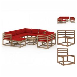 vidaXL Garten-Essgruppe 10-tlg Garten Lounge Set mit Kissen Rot Sitzgruppe Set Loungemöbel