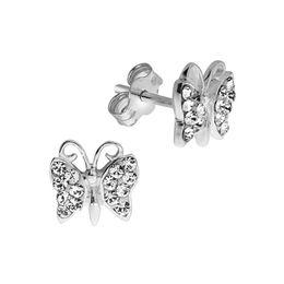 Firetti Paar Ohrstecker Schmuck Geschenk Silber 925 Ohrschmuck Schmetterling, mit Kristallstein, silberfarben|weiß