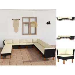 vidaXL Garten-Essgruppe 12-tlg Garten Lounge Set mit Kissen Polyrattan Schwarz Sitzgruppe Set