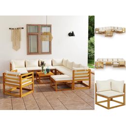 vidaXL Garten-Essgruppe 12-tlg Garten Lounge Set mit Auflagen Creme Massivholz Akazie Holz Sit