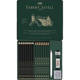 Faber-Castell Pitt Graphite Matt Bleistift-Set HB-14B, B-8B schwarz/grün mit Radierer, 1 St.