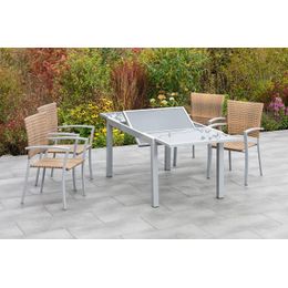 Merxx Garten-Essgruppe Savona, (5-tlg), 4 Sessel mit ausziehbarem Tisch, grau