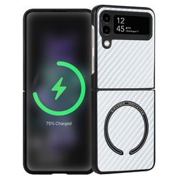 Wigento Handyhülle Für Samsung Galaxy Z Flip4 5G MagSafe Magnetic Kunststoff Kohlefaser Struktur Handy Tasche Hülle Etuis Silber, silberfarben