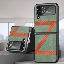 Wigento Handyhülle Für Samsung Galaxy Z Flip4 5G Kunstleder / Kunststoff Z-Muster Struktur Handy Tasche Hülle Etuis Grün