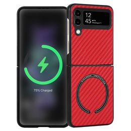 Wigento Handyhülle Für Samsung Galaxy Z Flip4 5G MagSafe Magnetic Kunststoff Kohlefaser Struktur Handy Tasche Hülle Etuis Rot