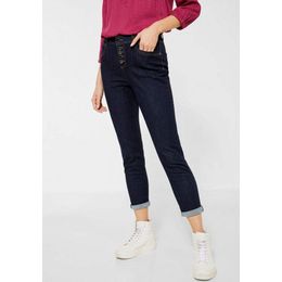 Street One Slim-fit-Jeans Style Mom mit Kontrastnähten an den Gürtelschlaufen, blau