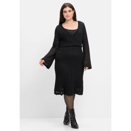 sheego Große Größen: Strickkleid im Ajourmuster und in Wickeloptik, schwarz, Gr.54