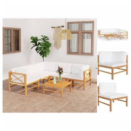 vidaXL Garten-Essgruppe 6-tlg Garten Lounge Set mit Creme Kissen Massivholz Teak Holz Sitzgrup