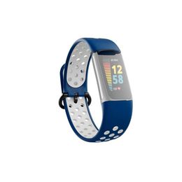Hama Smartwatch-Armband Sportarmband für Fitbit Charge 5, atmungsaktives Uhrenarmband, blau|grau