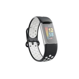 Hama Smartwatch-Armband Sportarmband für Fitbit Charge 5, atmungsaktives Uhrenarmband, grau|schwarz