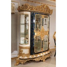 Casa Padrino Vitrine Luxus Barock Vitrine Weiß / Blau / Gold