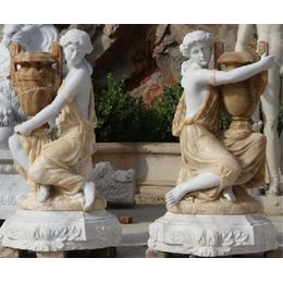 Casa Padrino Skulptur Jugendstil Marmor Skulpturen Set Frauen mit Vasen Weiß / Beige 78 x 63 x H. 121 cm
