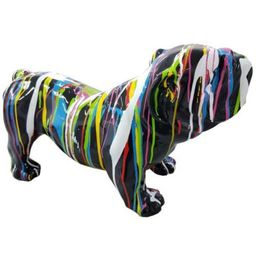 Casa Padrino Skulptur Designer Dekofigur Hund Bulldogge Schwarz / Mehrfarbig 55 x H. 32 cm