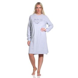 Normann Nachthemd Damen Nachthemd langarm mit Bündchen und süssem Frontprint