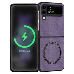 Wigento Handyhülle Für Samsung Galaxy Z Flip4 5G Design MagSafe Magnetic Hart Cover Handy Tasche Hülle Etuis Lila