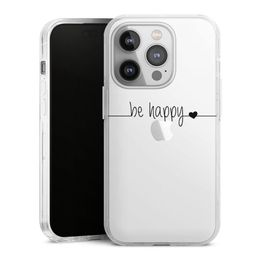 DeinDesign Handyhülle Statement Glück Motiv ohne Hintergrund be happy transparent, Apple iPhone 14 Pro Hülle Bumper Case Handy Schutzhülle, weiß