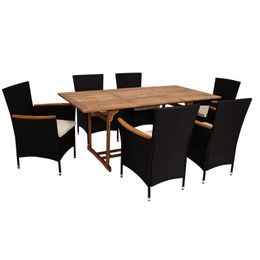 DEGAMO Garnitur MONTREUX 7-teilig, Geflecht schwarz + Akazien Holz, Tisch 90x180cm