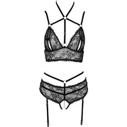 Abierta Fina Bralette plus Straps-Slip aus Spitze mit Samtdetails, Strapse abnehmbar