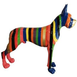 Casa Padrino Skulptur Designer Dekofigur Hund Deutsche Dogge mit mehrfarbigen Streifen 125 x H. 110 cm