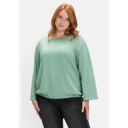 sheego Große Größen: Sweatshirt mit Gummibund und 7/8-Ärmeln, salbeigrün, Gr.52/54