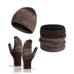 ManKle Strickhandschuhe Herren Winter Warm Beanie Mütze Schal und Touchscreen Handschuhe Set