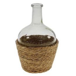 Werner Voß Kugelvase Flaschen Vase im Korb Glas Seegras natur H=26cm Blumenvase