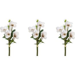 Winterliche Kunstpflanze Weihnachtsdeko Christrose, Creativ green, Höhe 40 cm, Bund mit Blüten und Knospen, 3er-Set, weiß