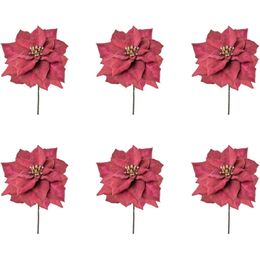Winterliche Kunstpflanze Weihnachtsdeko rot Weihnachtsstern, Creativ green, Höhe 56 cm, mit goldfarbenfarbenem Blütenkelch, 6er-Set, rot