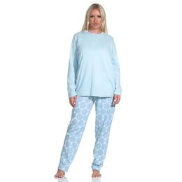 Normann Pyjama Damen Schlafanzug langarm mit Pyjama Hose in Tupfen / Punkte Optik