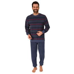 Normann Pyjama Herren Frottee Schlafanzug langarm mit Bündchen in Streifenoptik