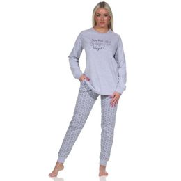 Normann Pyjama Damen Schlafanzug langarm mit Bündchen in Sterne Optik